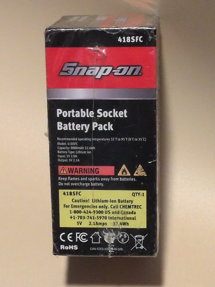 Snap-On Portable Socket Battery Pack USB Charger-- 418SFC--Black--NEW ...