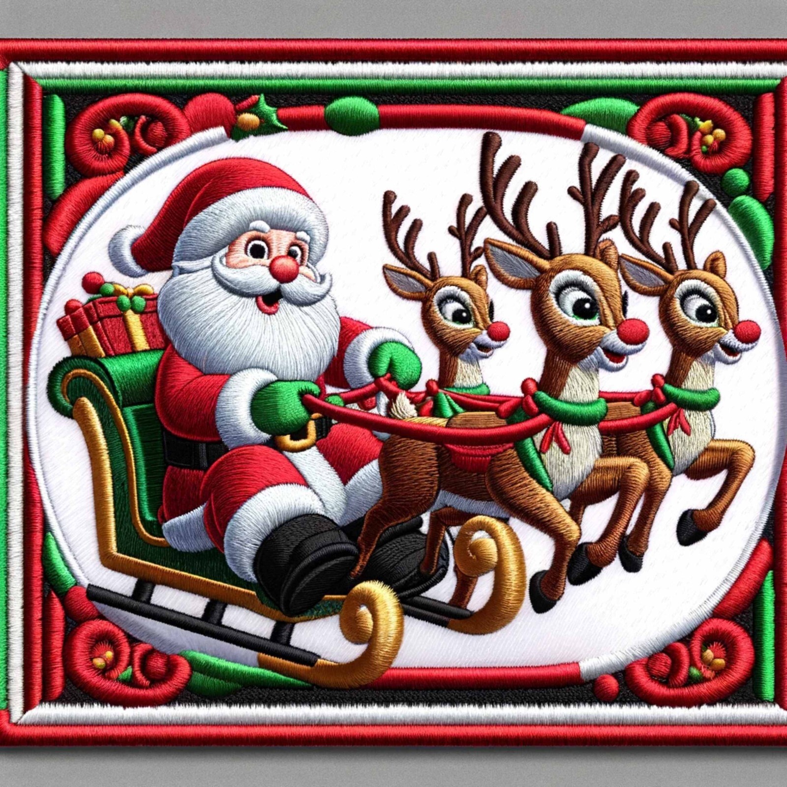 Christmas Santa Sled Patch Iron-on Applique Clothing Ornaments Red Nose ...