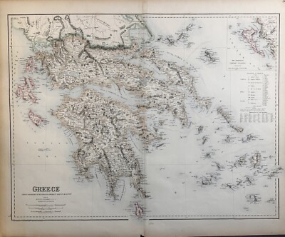 1860 Greece Original Color Lithograph Map, Antique Engraving | eBay