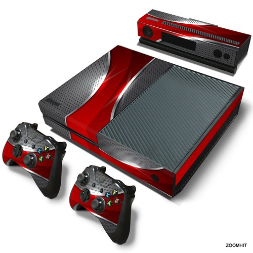 Xbox One Console Skin Decal Sticker Red and Chrome + 2 Controller Skins ...