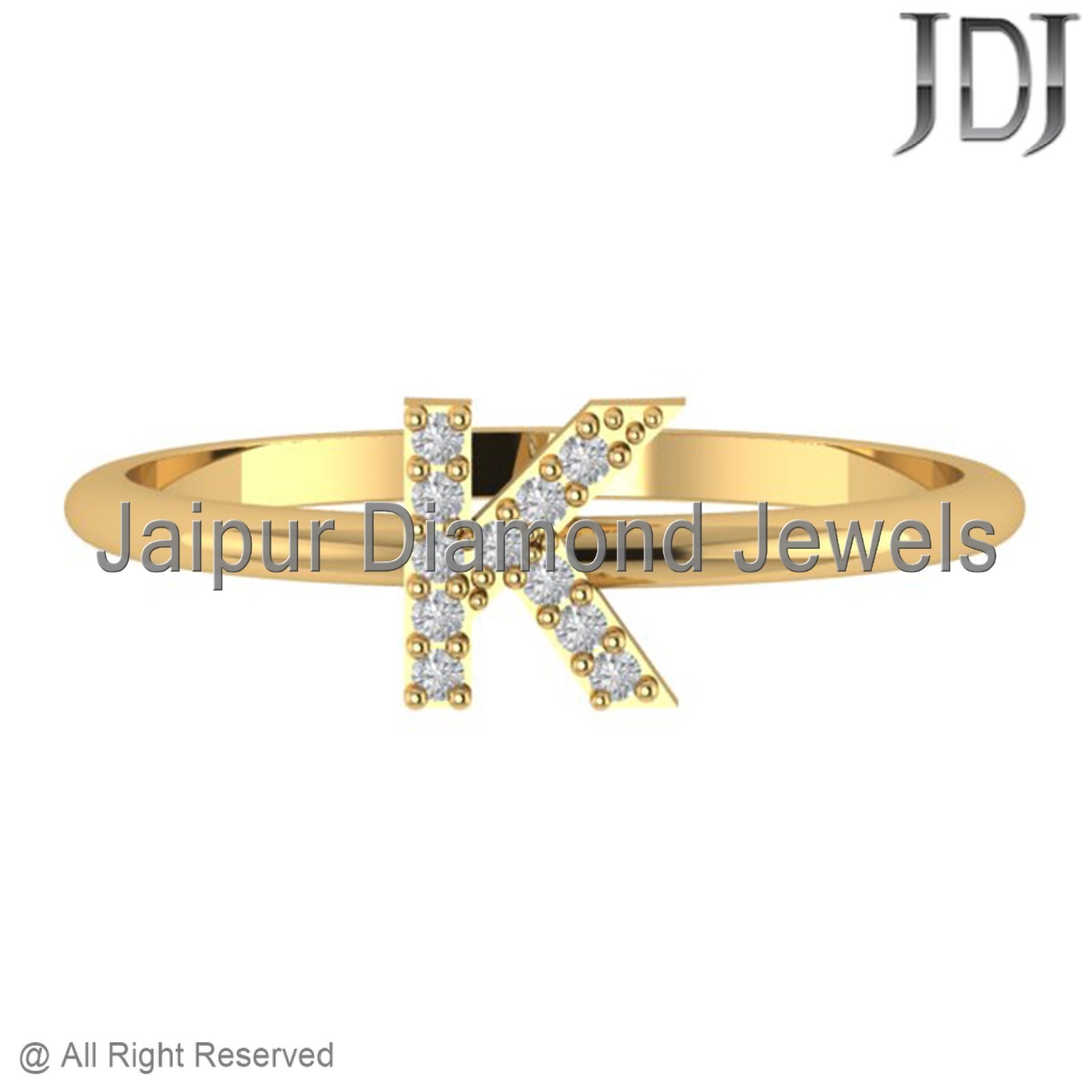 Solid 14k Yellow Gold Ring Genuine Diamond K Initial Alphabet Gold ...