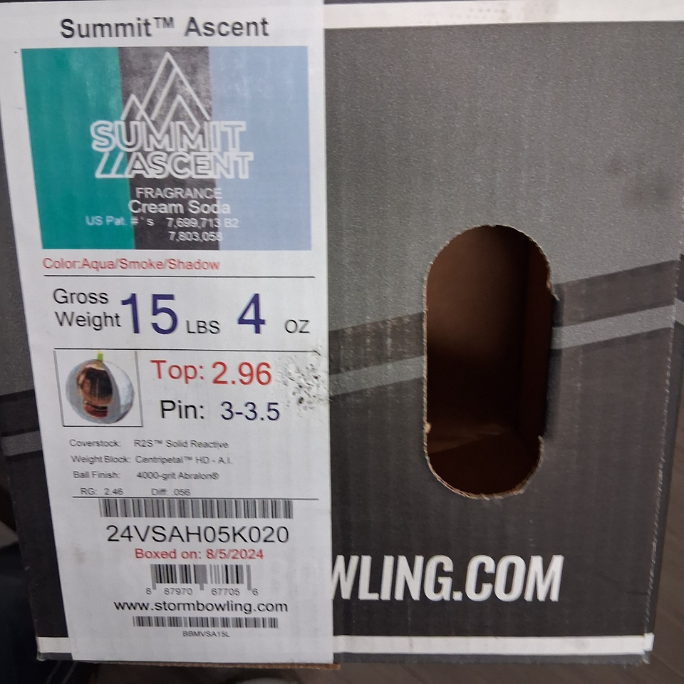 Storm Summit Ascent bowling ball 15 LB. 1ST QUAL new ball in the box ...