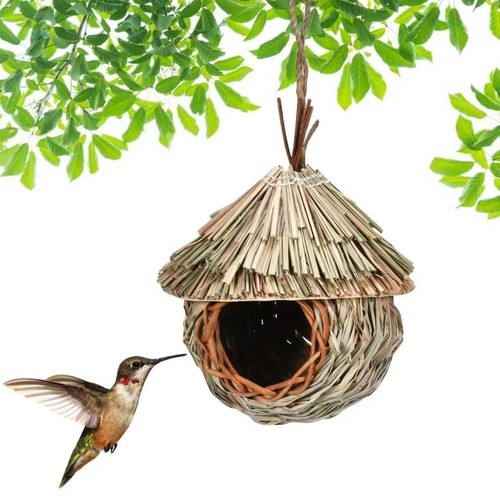 Natural Grass Hummingbird Cage Weaved Parrot Breeding Hut Birds Nest ...