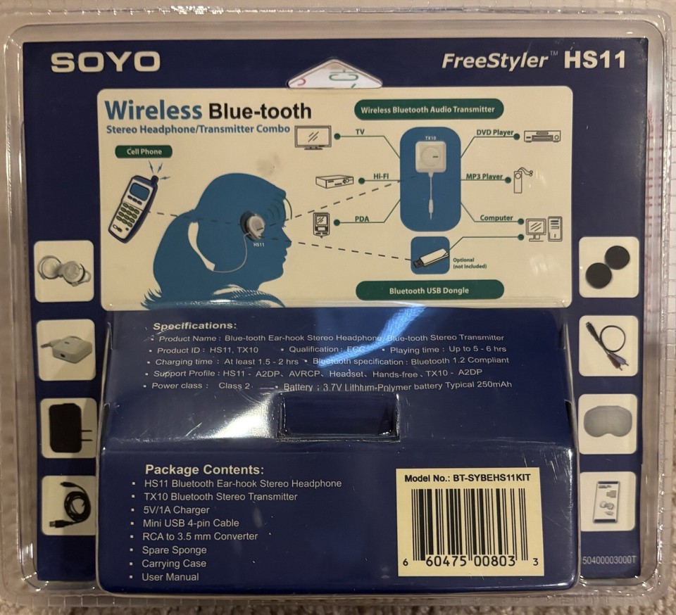 Soyo FreeStyler HS11 Wireless Blue-tooth Stereo Headphone Transmitter combo NIB | eBay
