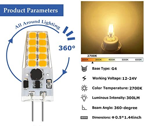 Dimmable G4 LED Bulb 12V 24V JC Tybe, 20-30W T3 Halogen 2835 SMD-2700k ...