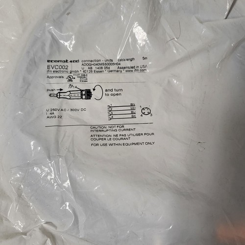 IFM EVC002 SENSOR CABLE M12 Female Straight to Pigtail, 4 Wire, 5 m ...