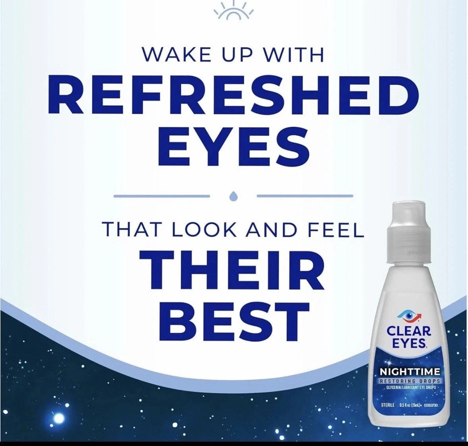 Clear Eyes Nighttime Restoring Eye Drops Nighttime Relief Dry Eye 0.5 ...