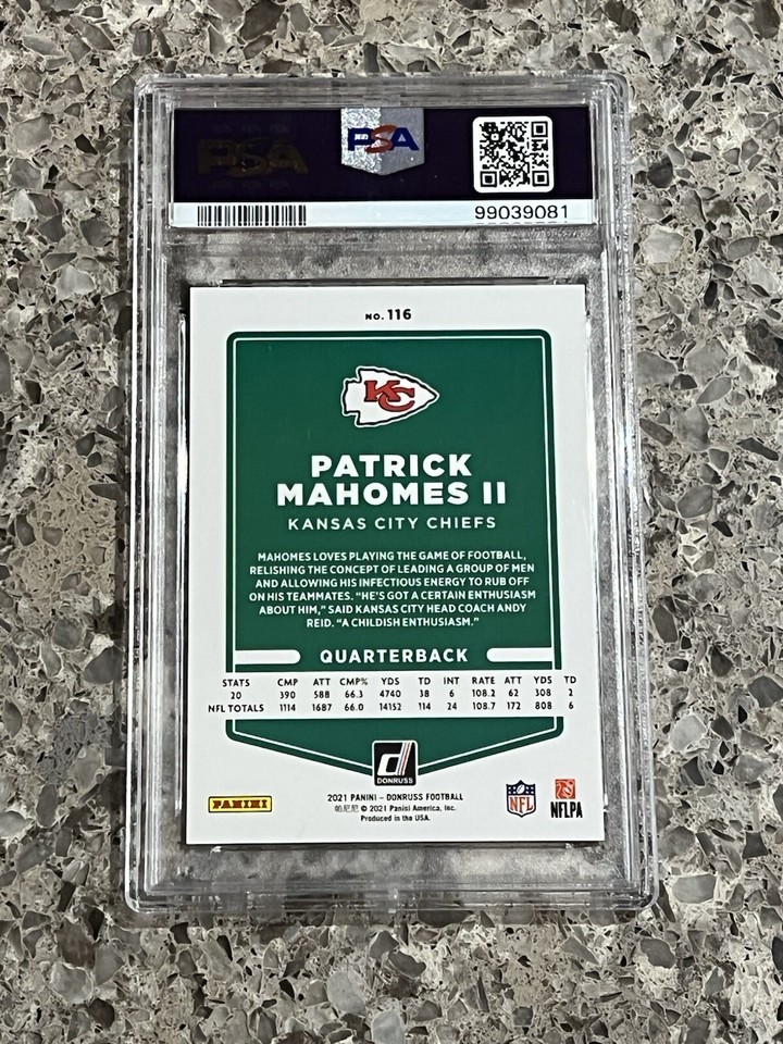 Patrick Mahomes II 2021 Donruss Purple Prizm Season Stat Line #’d/500 ...