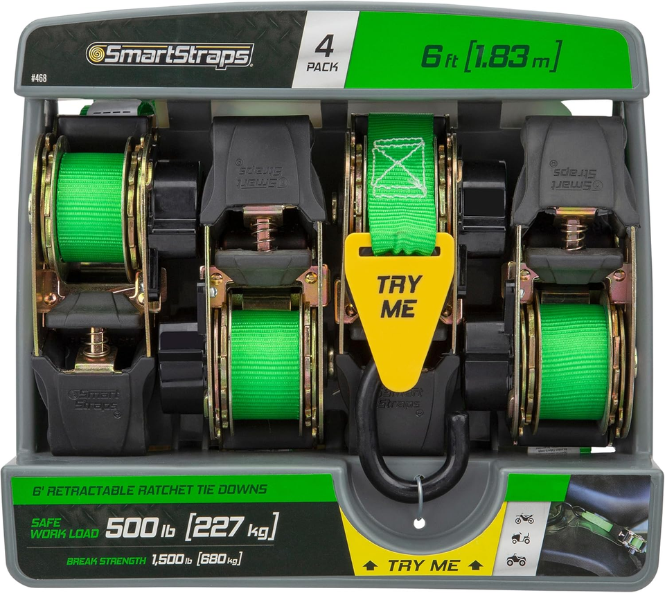 Retractable Ratchet Straps 4 Pack – Standard Duty, 1500 lb Break, 500 ...