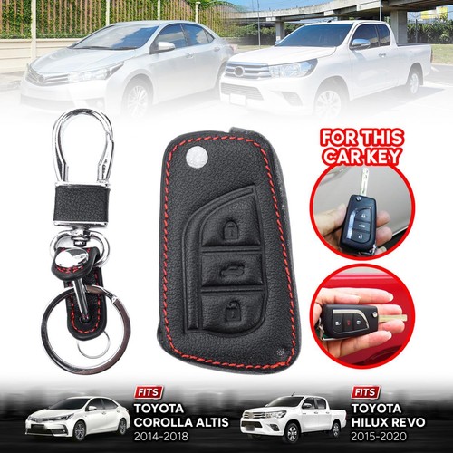 Black Leather Car Remote Control Key Case Fit Toyota Hilux Corolla ...
