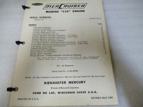 PM117 Mercruiser 110 Engine Parts Catalog Manual P/N C-90-33782 | eBay
