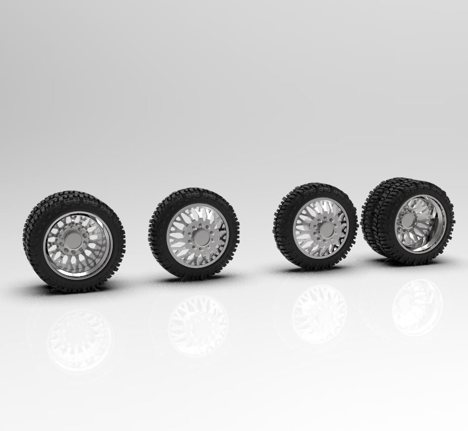 1:64 “Evo” 22” Inch Dually Truck Wheel And “Bogger” Tire Setup. 3D ...