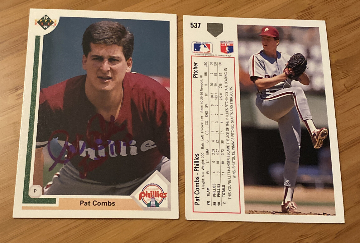 PAT COMBS 1991 UPPER DECK AUTOGRAPHED SIGNED #537 PHILADELPHIA PHILLIES ...