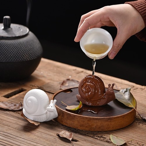 New On Sales Ceramic Snail Statue Small Tea Pet Purple Clay Ornament ...