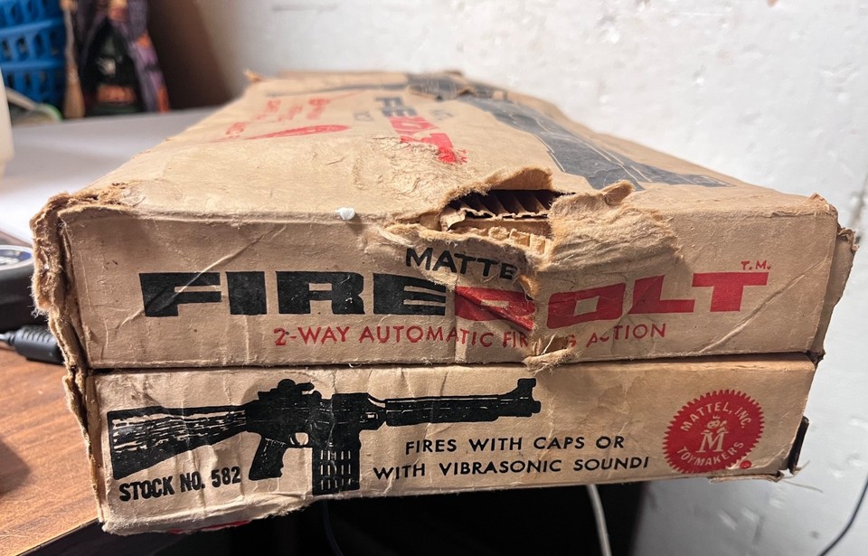 RARE Vintage 1958 Mattel FIREBOLT Machine Gun Toy Cap Gun BOX ONLY | eBay