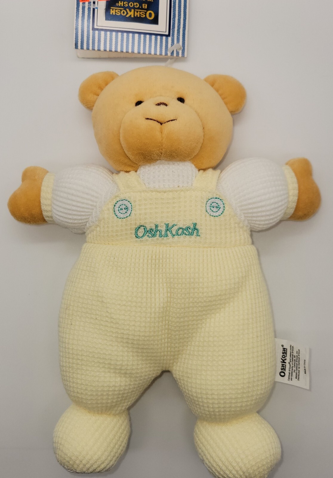 Oshkosh B'gosh Yellow Bear Waffle Weave Thermal Teddy Baby Rattle Plush ...