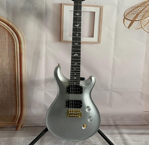 1 Custom Solid Metallic Silver Electric Guitar 6String Gold Part Maple ...