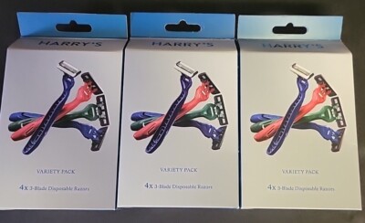 Qty Of 3 Harry's Men's 3-Blade Disposable Razors Multi-Color Pack 12 ...