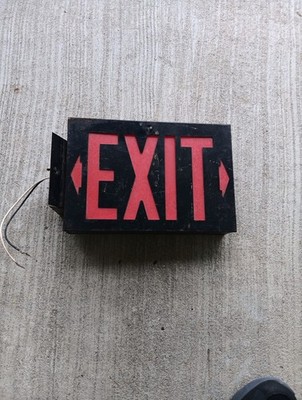 Vintage Light Up EXIT Sign - Metal Case and Plastic Lens 2 Sided Black ...