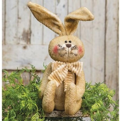 NEW Primitive BUNNY RABBIT Doll with BOW Grungy Cloth Rustic 6"Wx16.5"T ...