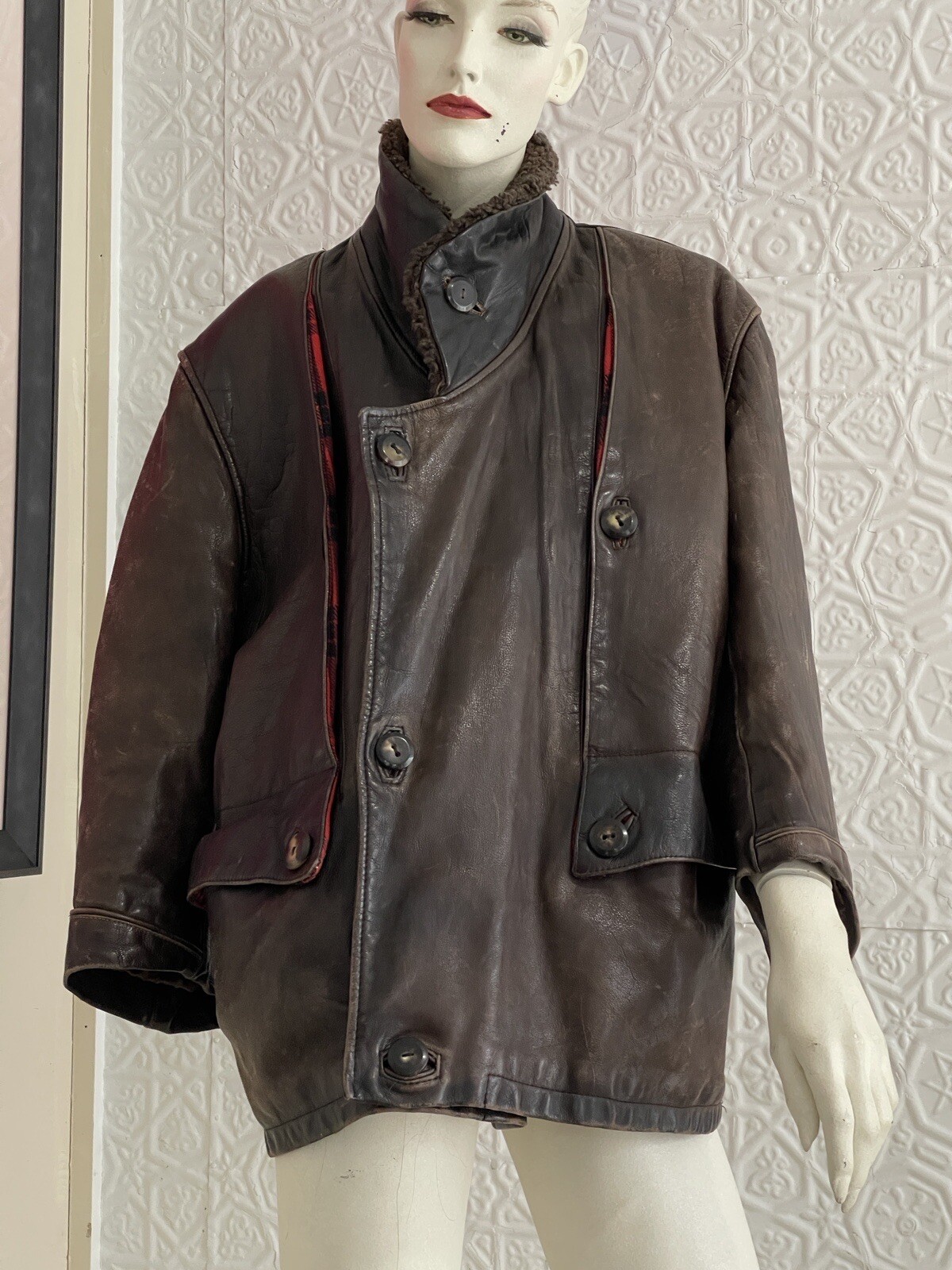 1980s French Leather Shearling Jacket-Vintage Flannel… - Gem