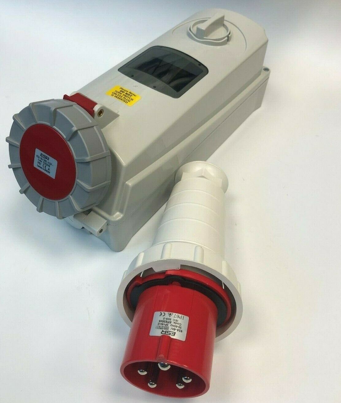 Red 63A Switched Interlock Socket & Plug 5 Pin 3P+N+E IP67 415V 63Amp 3 ...