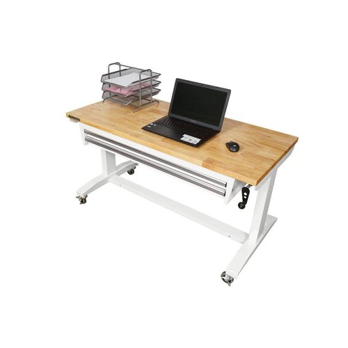 Husky 2-Drawer White Adjustable Height Solid Wood Top Workbench Table ...