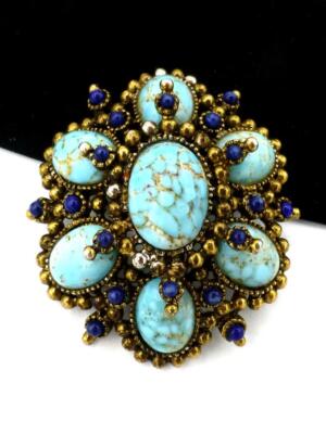 Beautiful Vintage GENO LTD Turquoise Art Glass & Faux Lapi Domed ...