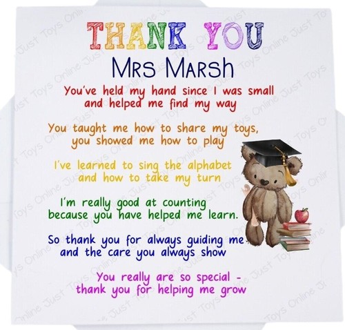 Thank You Teacher Card Personalised Nursery Leaving Preschool School ...