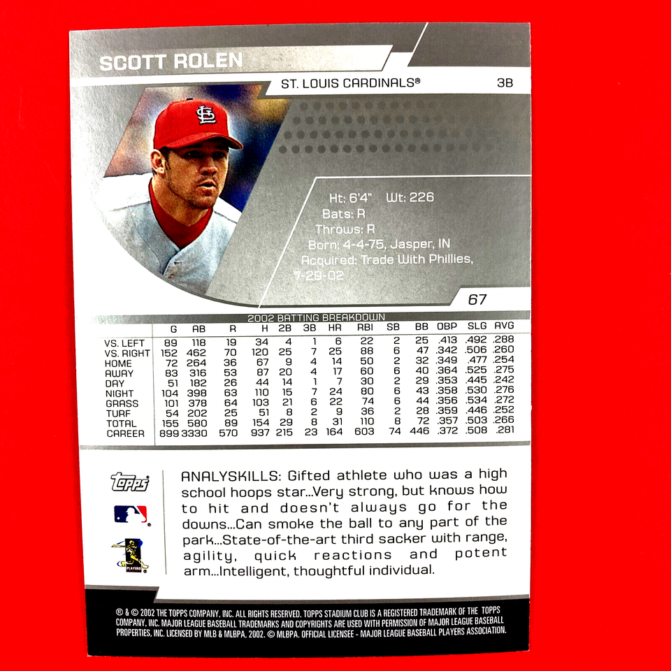 Scott Rolen 2002 Topps Stadium Club Card #67 MLB St. Louis Cardinals | eBay