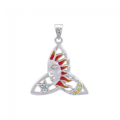 Celtic Sun Moon Stars Trinity 925 Sterling Silver Pendant Fine ...