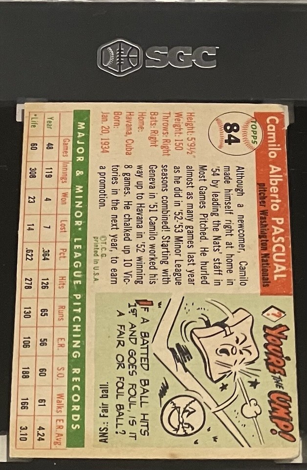 1955 Topps CAMILO PASCUAL Senators Nationals #84 SGC Authentic | eBay