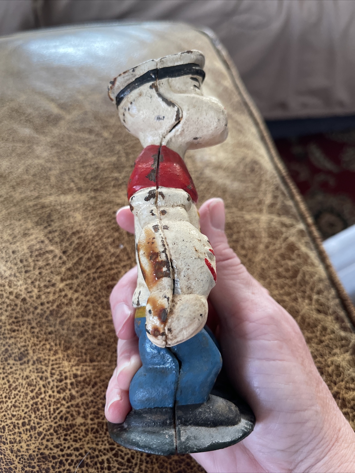 Vintage Cast Iron Popeye the Sailor Coin Piggy Bank Door Stop 5.75” (SP ...