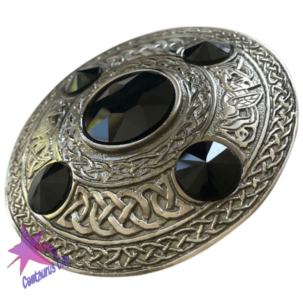 CC Scottish Antique Finish Celtic Kilt Fly Plaid Brooch 5 Stone 4" Kilt ...