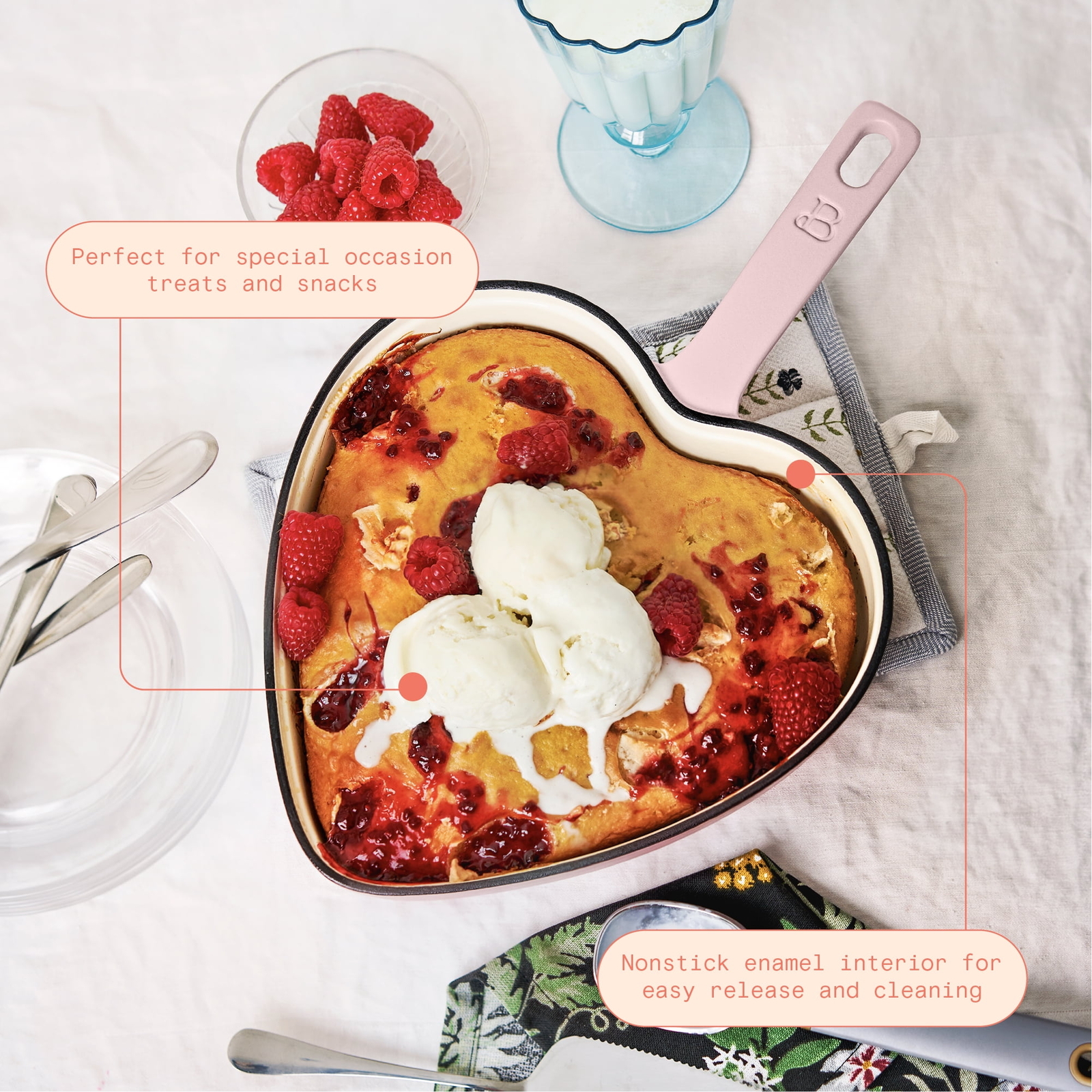 Beautiful 10” Enameled Cast Iron Heart Skillet, Pink Champagne by Drew ...