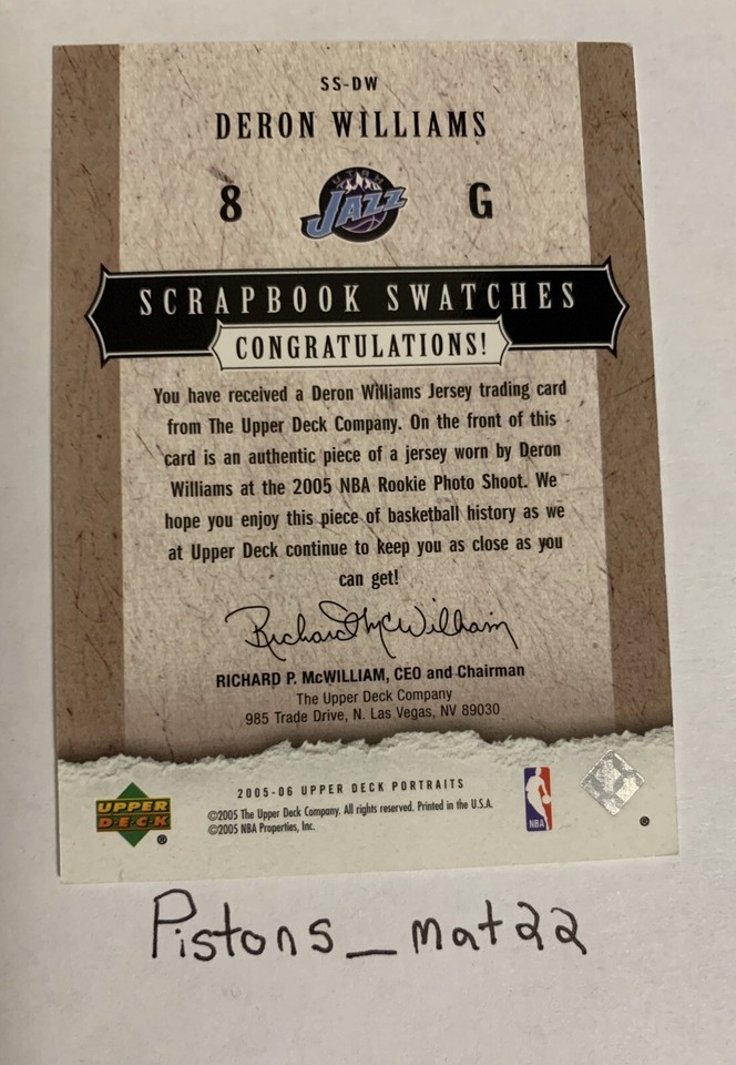 2005-06 UD Portraits Scrapbook Swatches #DW Deron Williams RC | eBay