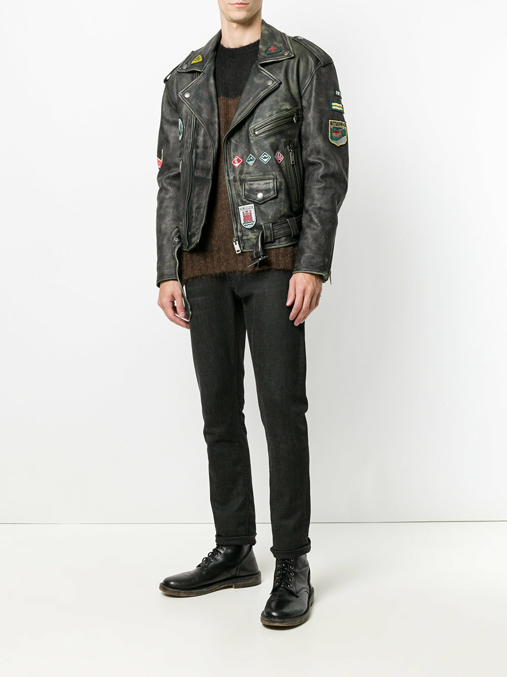 New Diesel Men L-AGO-ED Biker Patch Leather Jacket L coat bomber thavar ...