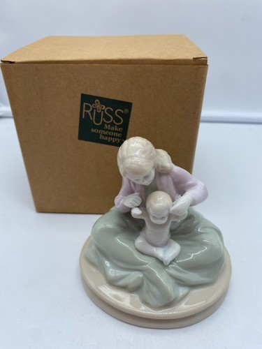 RUSS PORCELAIN Hand painted FIGURINE Mother Playing w/ Baby #28876 F107 ...