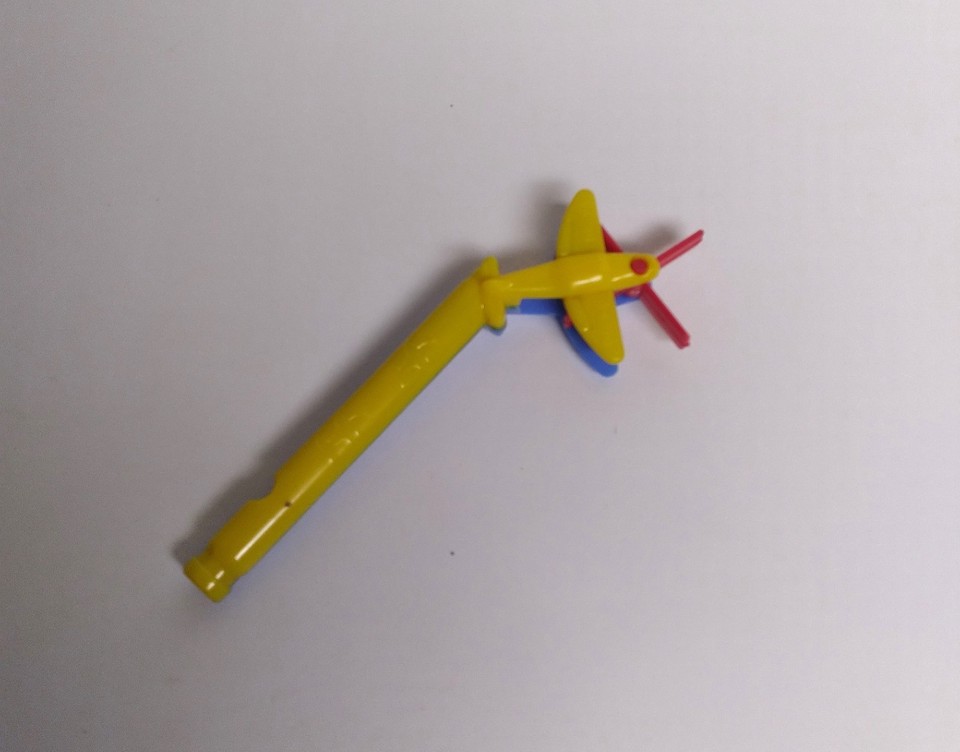 Vintage Airplane Whistle Plastic Propeller Spins Yellow Blue 60's Works ...