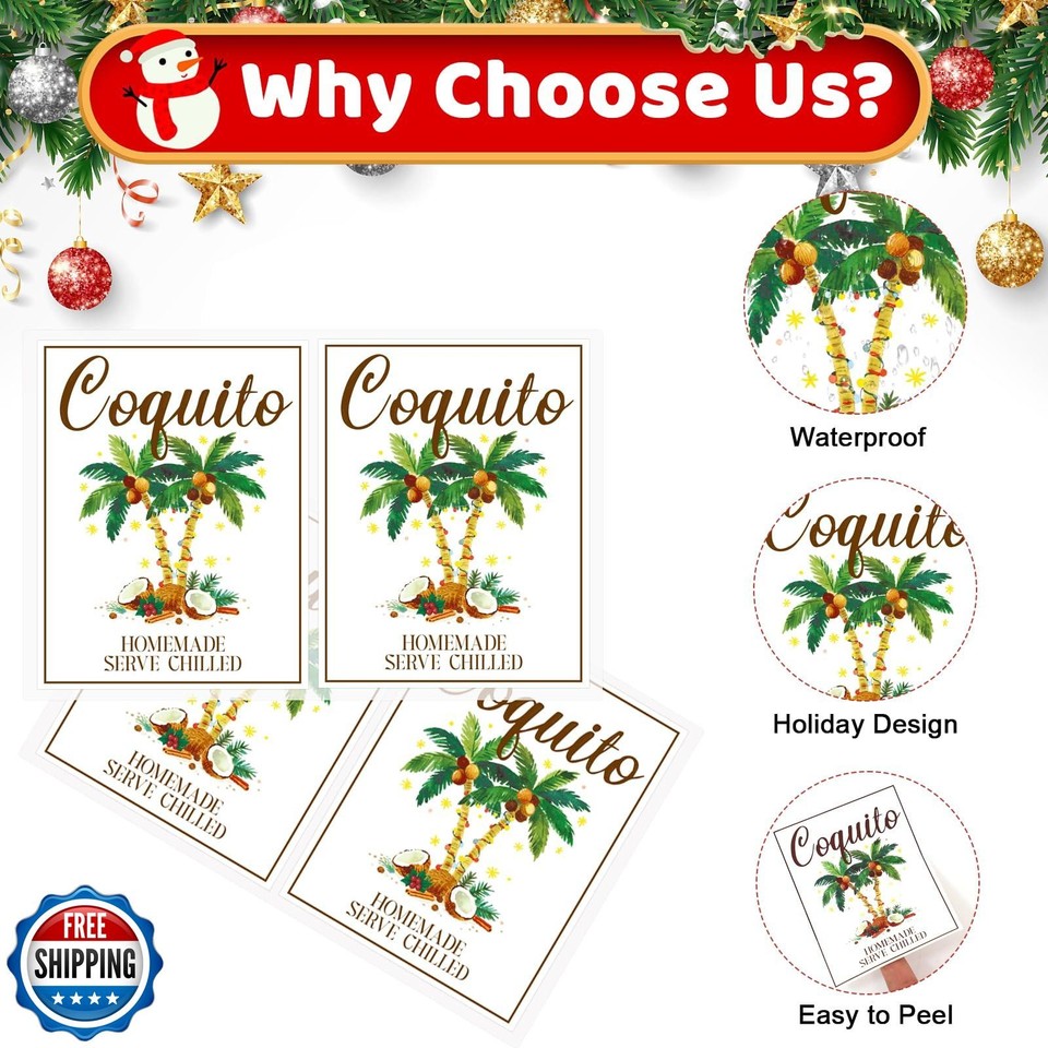 50 Sets Christmas Coquito Wine Bottle Label Stickers Kits - Cello | eBay