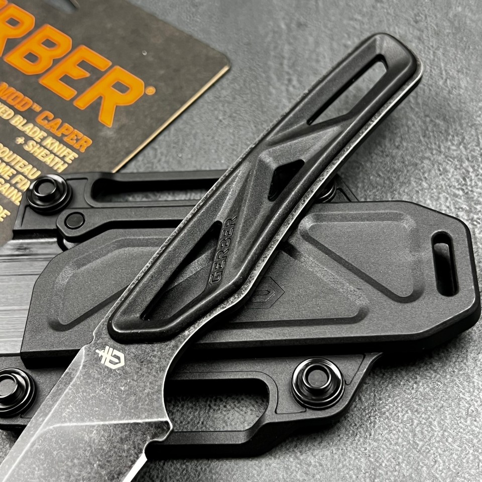 Gerber Black Stonewashed Tactical Exo-Mod Fixed Blade Caper Knife with ...