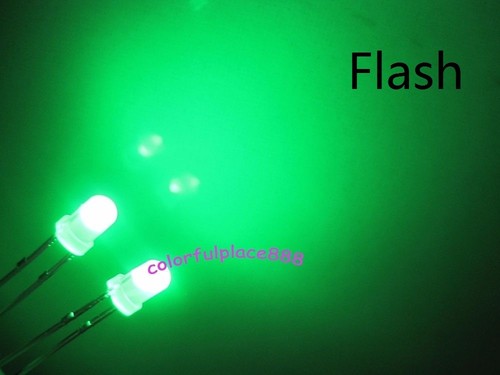 50pcs, 3mm Green Diffused Flash Flashing Blink Bright LED Leds with ...