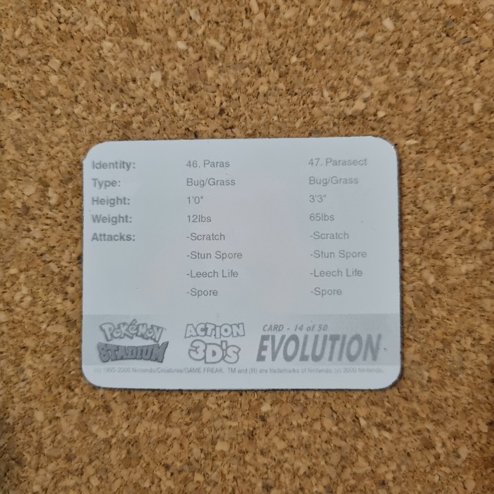 Pokemon Stadium Action 3DS 2000 Lenticular Card Tazo Pogs #14/50 Paras ...