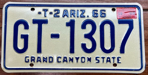 1966 1967 1968 ARIZONA TRAILER LICENSE PLAT GT 1307, MVD AOK, SINGLE ...