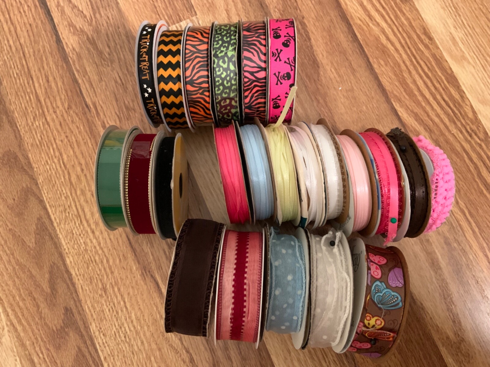 Ribbon Rolls Misc Lot Halloween Satin Vintage Organza Ribbons Pre-owned ...