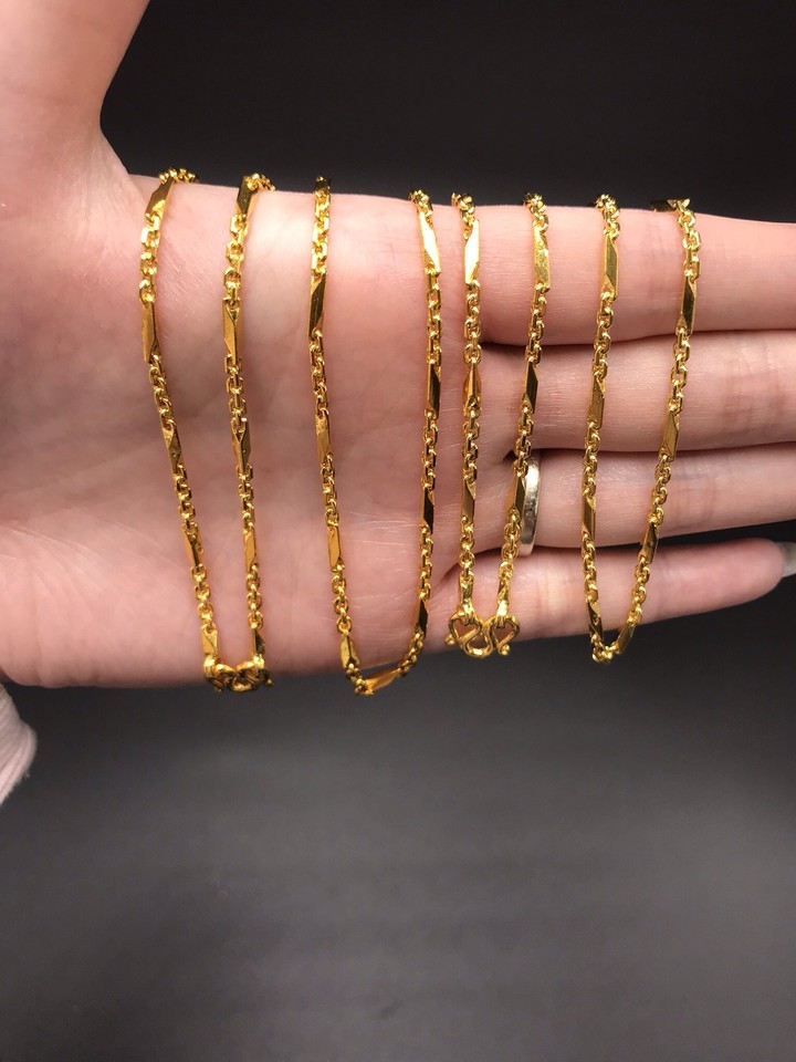 24k Solid Gold necklace Diamond Bar And Links Chain 37.5 Gram 22” 2.9mm ...