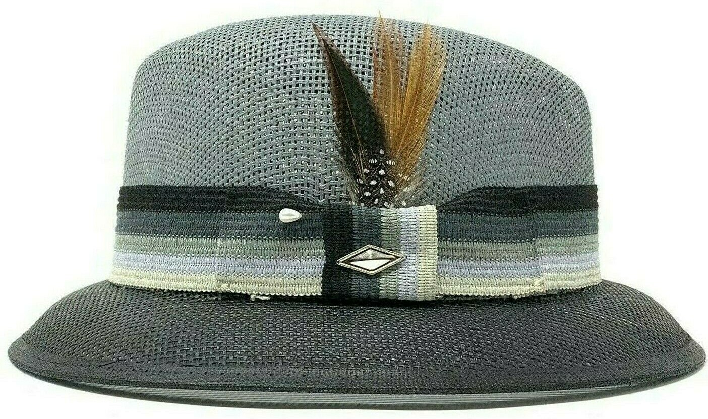 Mens Black/Grey Lowrider Fedora Vented Straw Hat (Whittier) With Brown ...