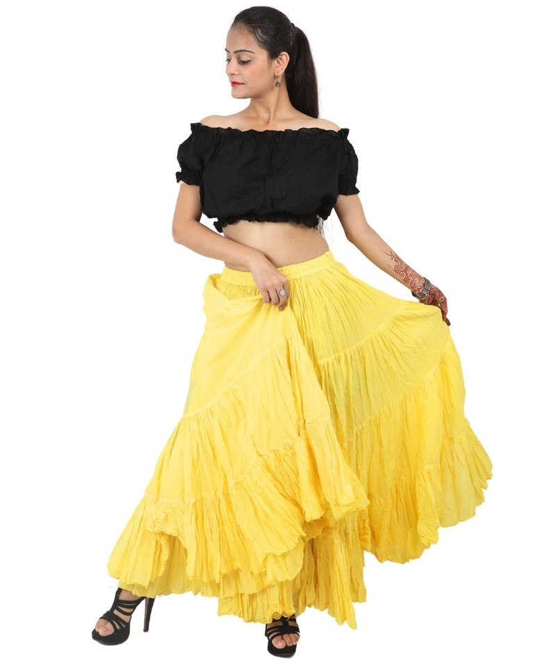 Women Casual 25 Yard Cotton Skirts Long Maxi 4 tier Skirt Solid Color ...