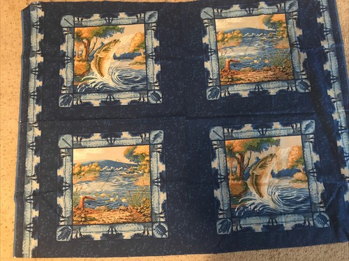 Bass Fish Fishing Fisherman Cotton Fabric Wildlife 36"X 46" Panels New ...