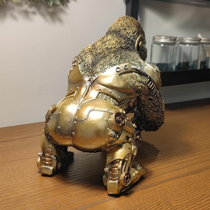 Huge Angry Gorilla Statue Steampunk Fighting King Kong Gold Sculpture ...